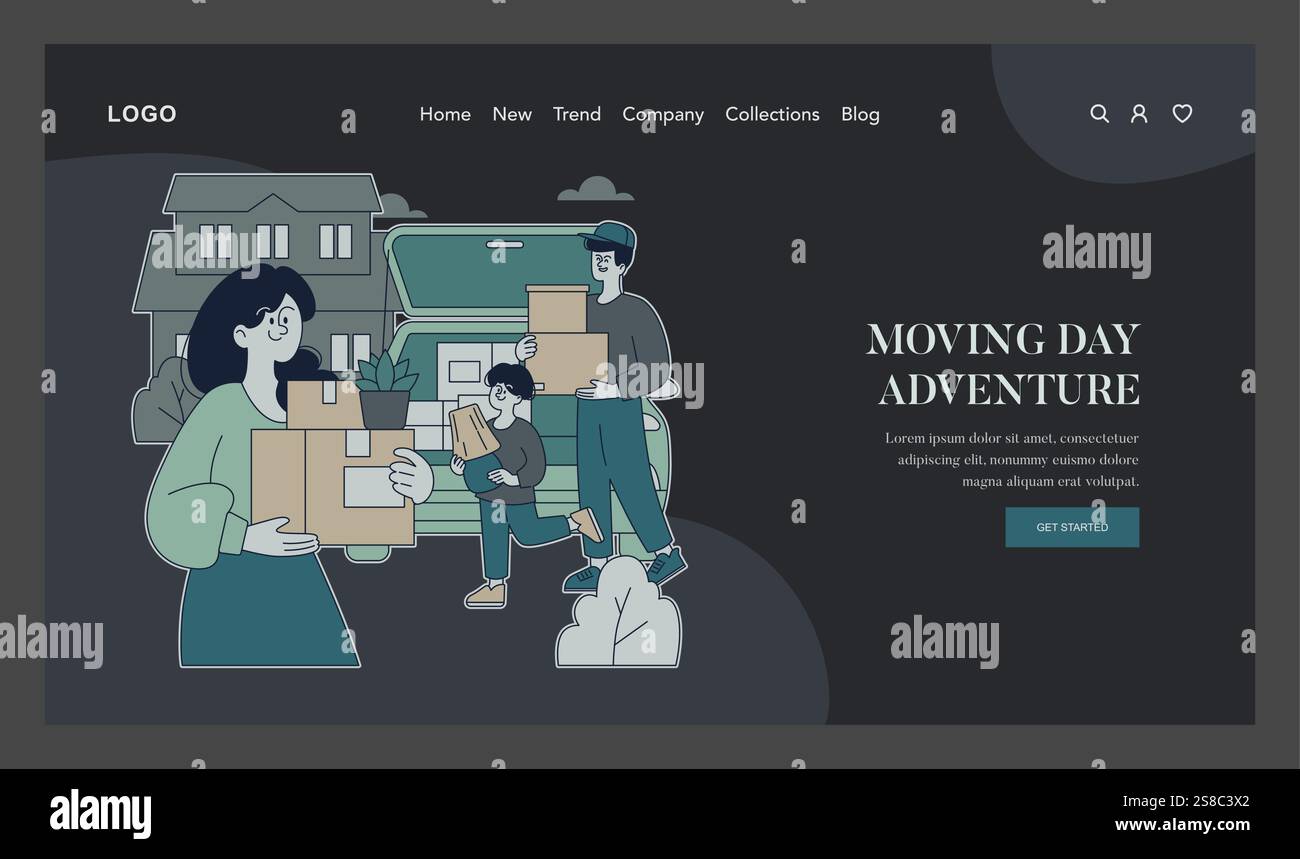 Family moving day illustration. A content family packing belongings ...