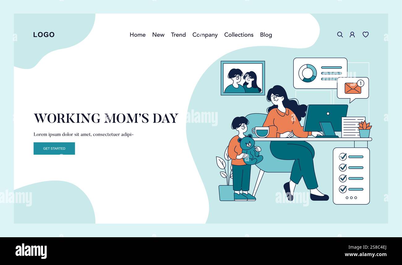Working Mom Day concept. A multitasking mother balances work and ...