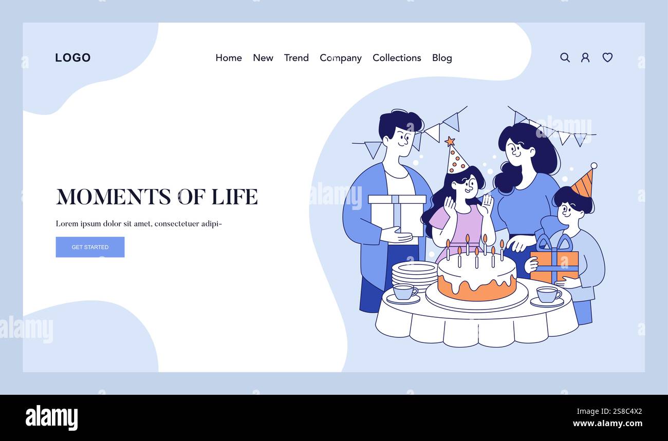 Family Celebration concept. A happy family gathes around a cake to ...