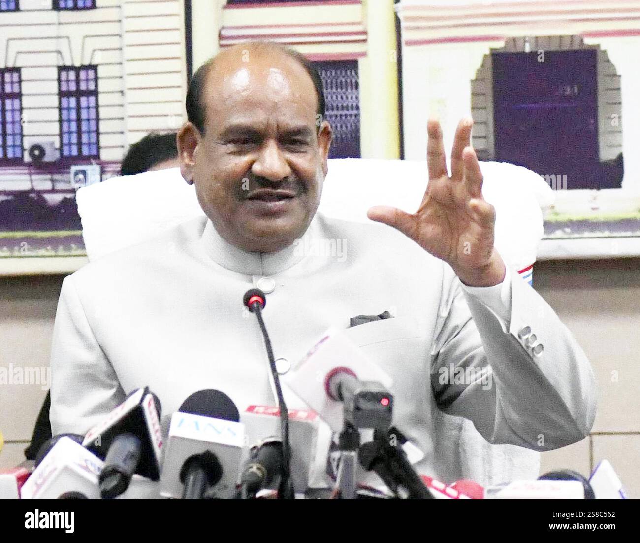 India. 21st Jan, 2025. PATNA, INDIA - JANUARY 21: Lok Sabha Speaker Om ...