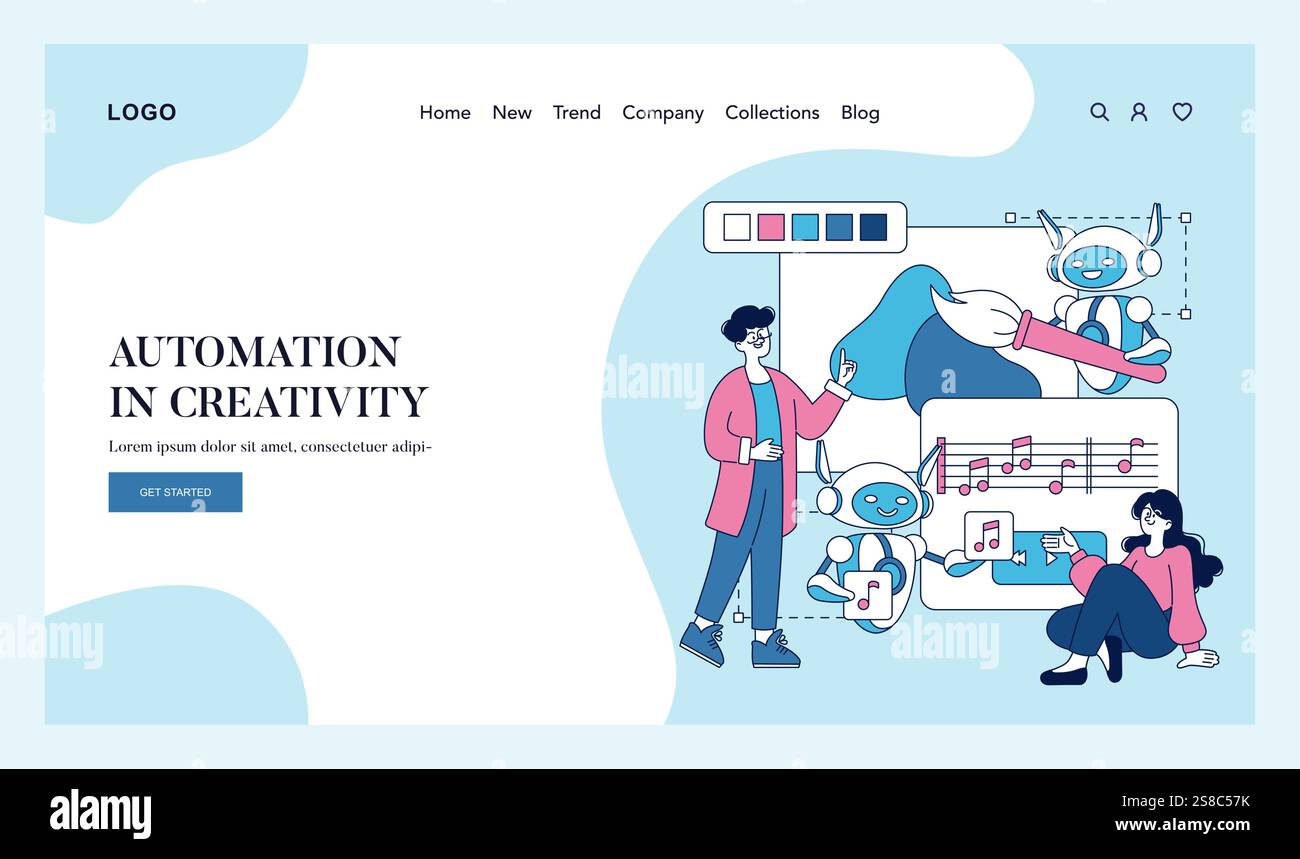 Automation in Creativity concept. Human and robots collaborate on music ...