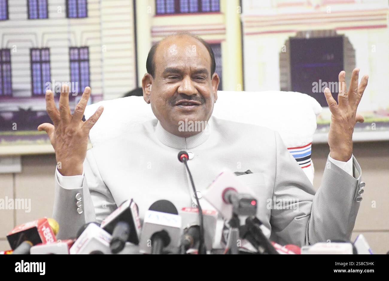 India. 21st Jan, 2025. PATNA, INDIA - JANUARY 21: Lok Sabha Speaker Om ...