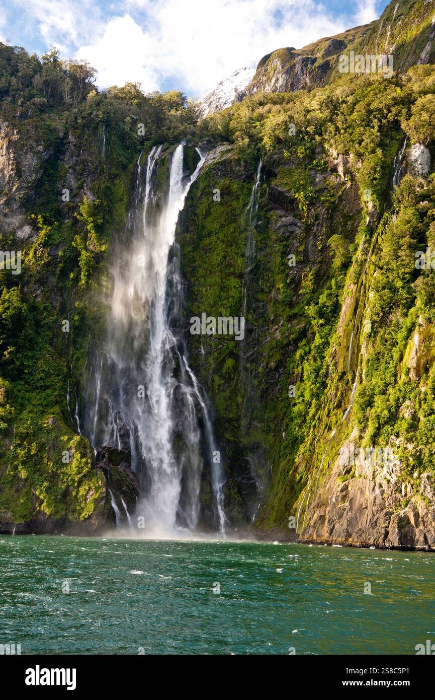 Waterfall in Milford Sound in South Island New Zealand Stock Photo - Alamy