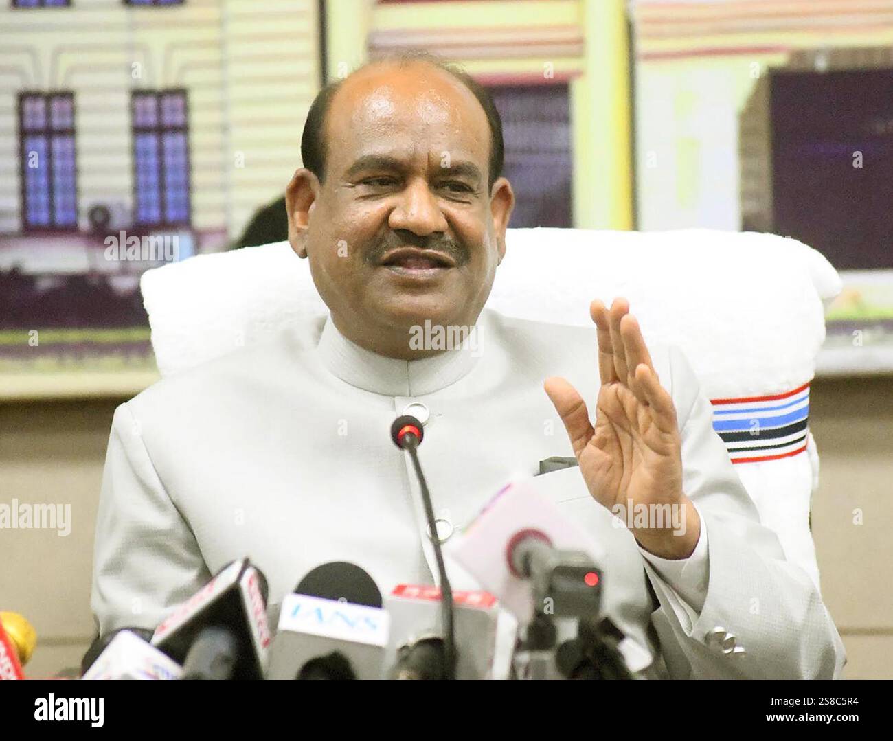 India. 21st Jan, 2025. PATNA, INDIA - JANUARY 21: Lok Sabha Speaker Om ...