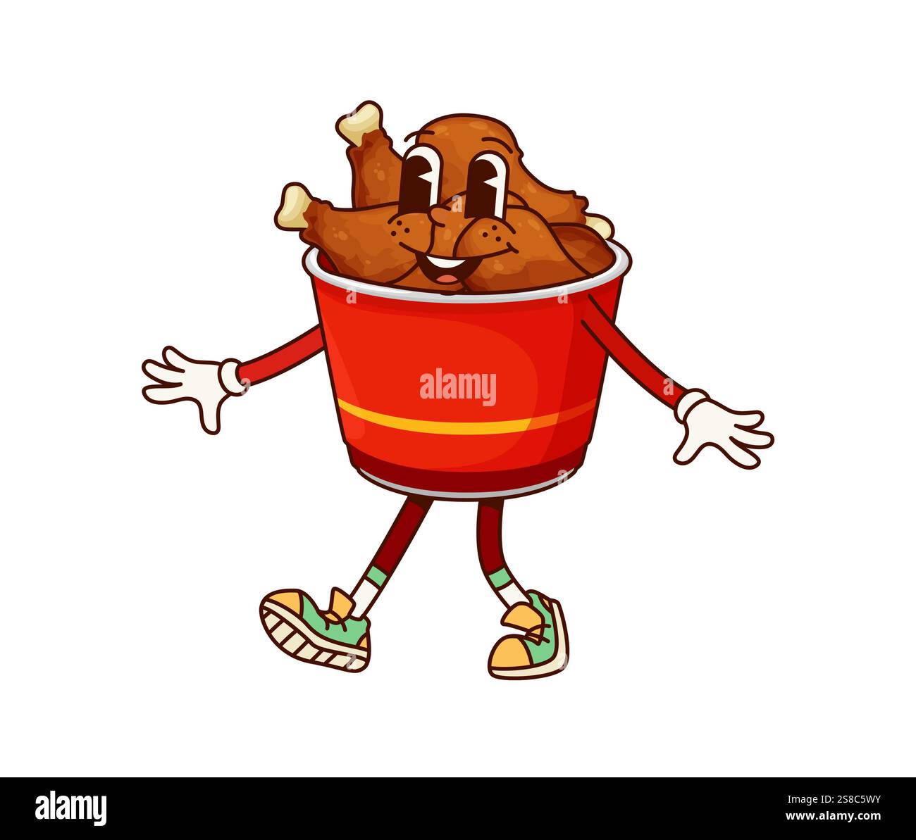 Fast food groovy chicken legs bucket character. Street restaurant meat ...