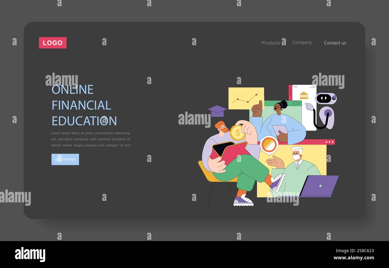 Financial Education Online Platform concept. Interactive e-learning with experts teaching ...