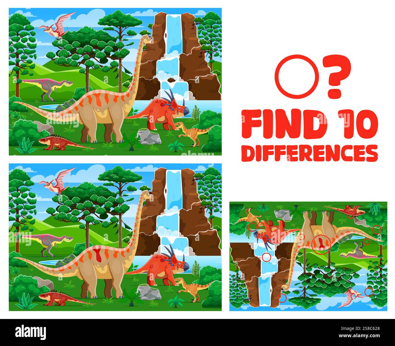Find ten differences on prehistoric landscape with dinosaurs ...