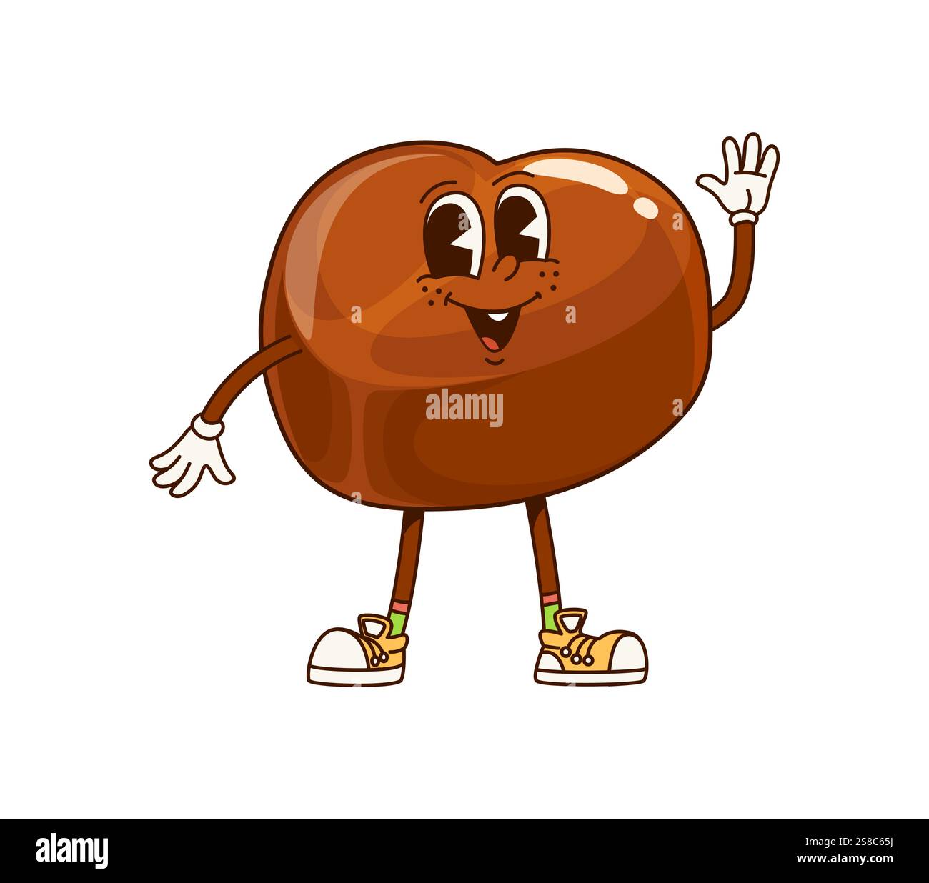 Groovy chocolate candy sweet character expressing joy and energy ...