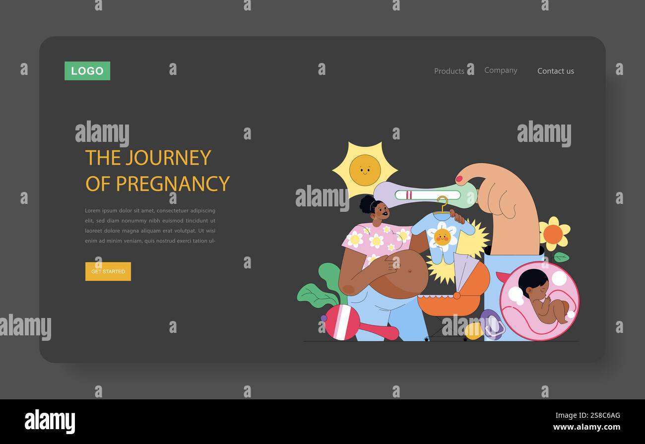 Pregnancy journey illustration. Maternal health and prenatal care with ...
