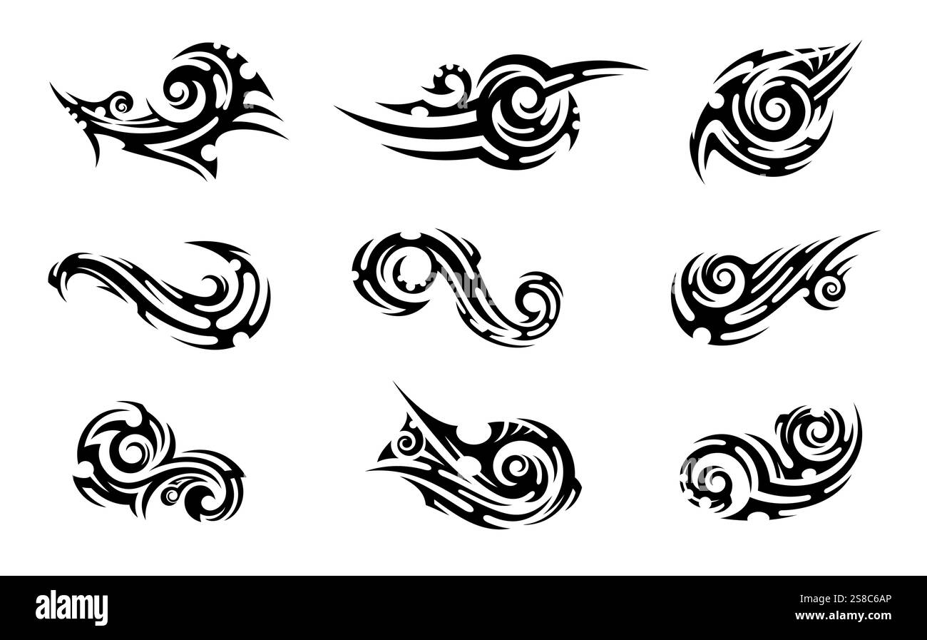 Maori and polynesian tribal tattoos with vector geometric pattern and ...