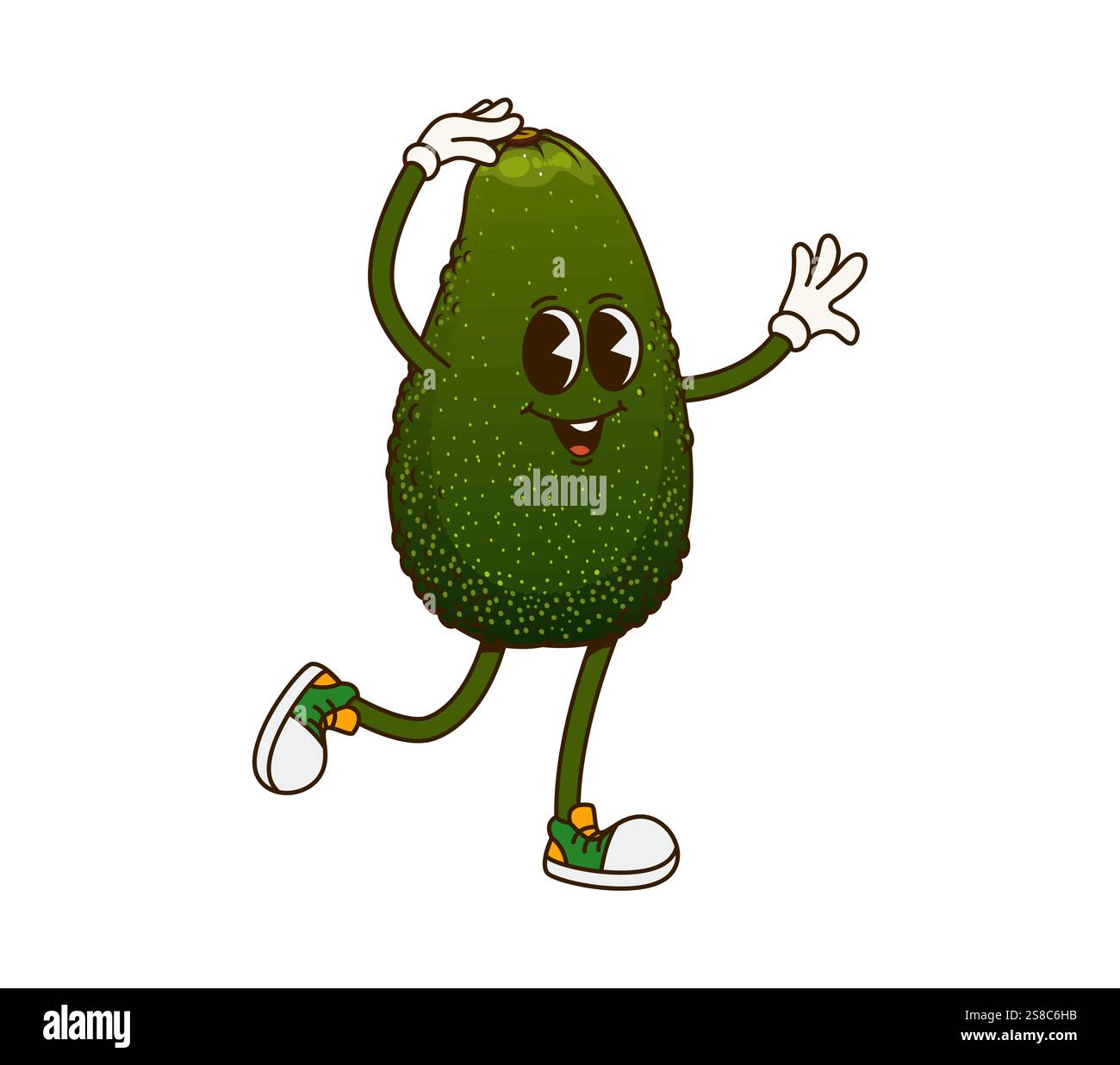 Groovy retro cartoon avocado fruit funny character with cute face ...