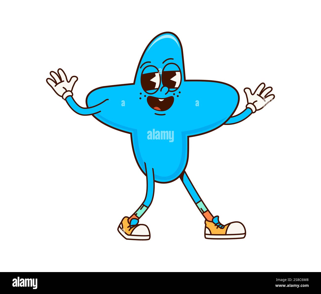 Groovy math plus symbol, cartoon character of addition sign, vector ...
