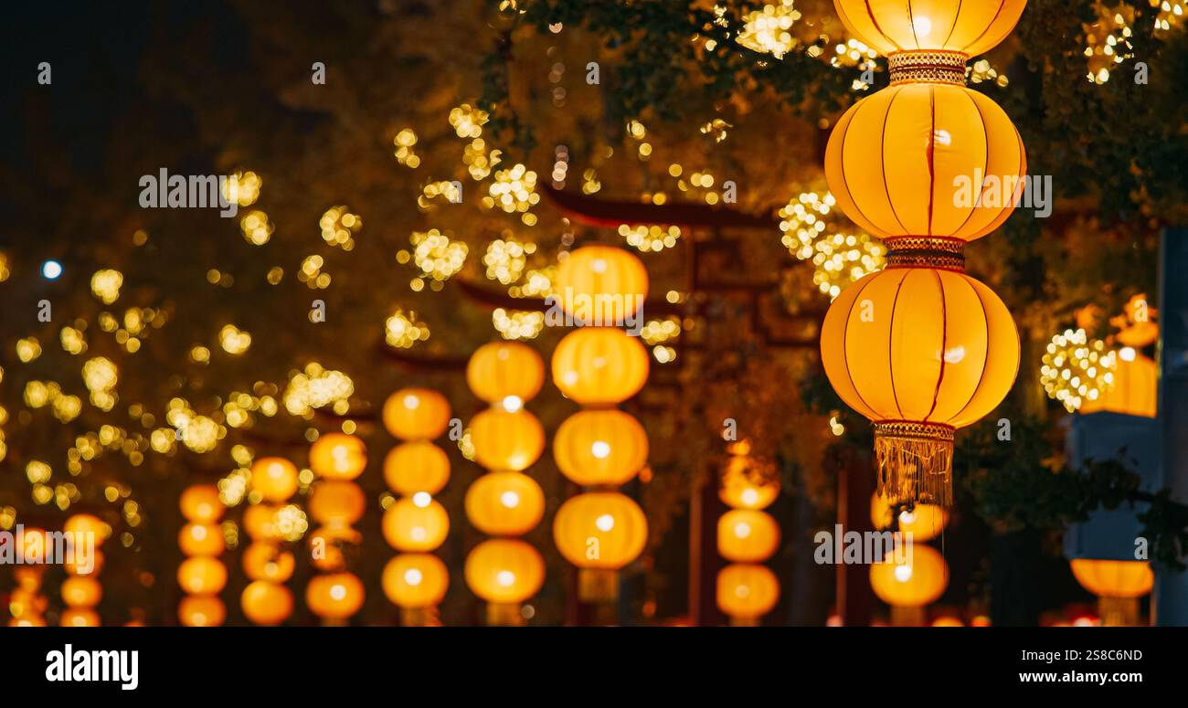 Beijing, China. Orange Yellow Paper Lanterns On Zigong Lantern Festival ...