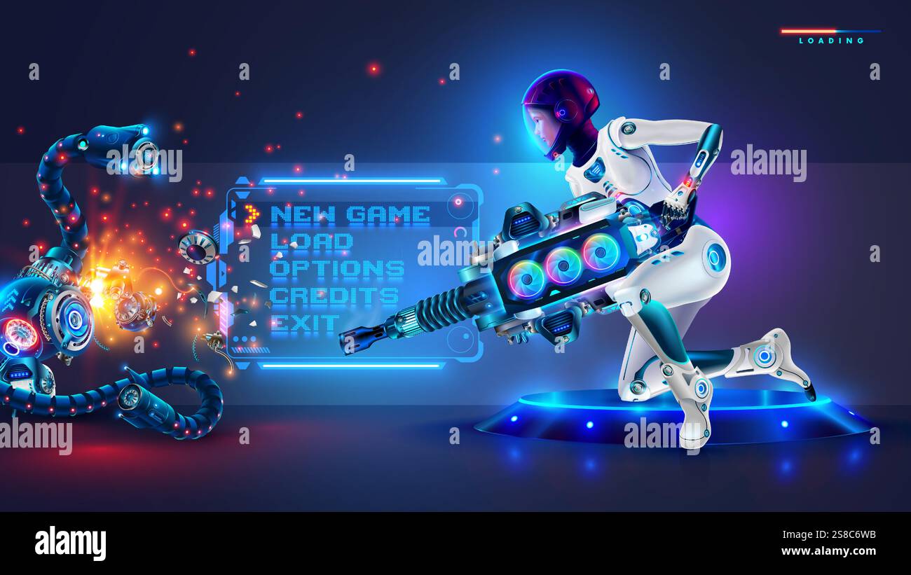 Woman is fantastic space marine soldier in space suit. Woman space ...