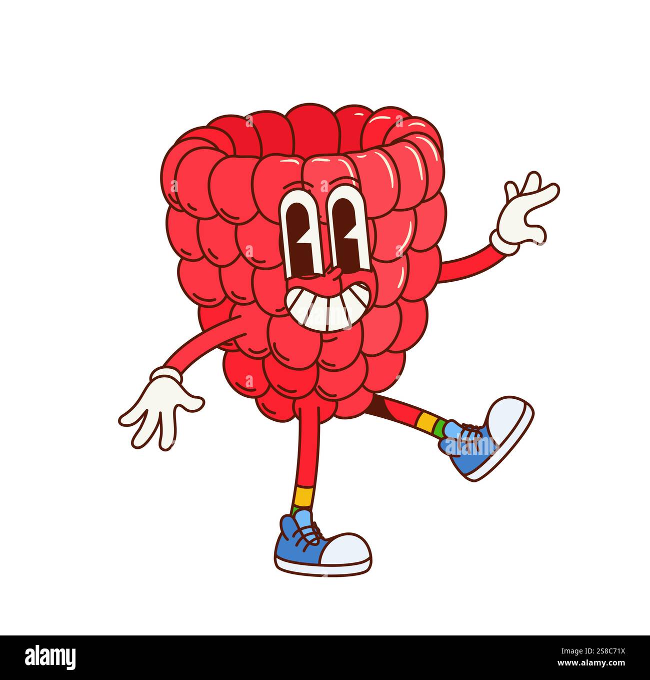 Cartoon groovy raspberry fruit character. Isolated vector ripe and ...