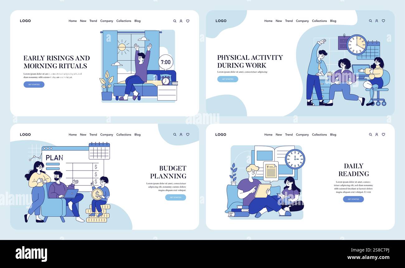 Lifestyle set. Focus on healthy habits and personal management for ...