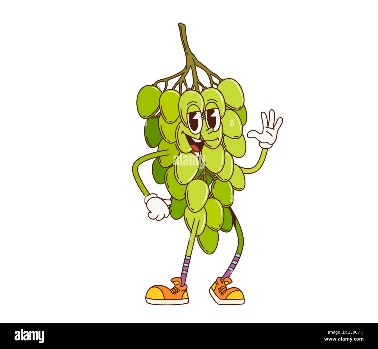 Cartoon retro groovy grape fruit character. Healthy diet ripe tropical ...