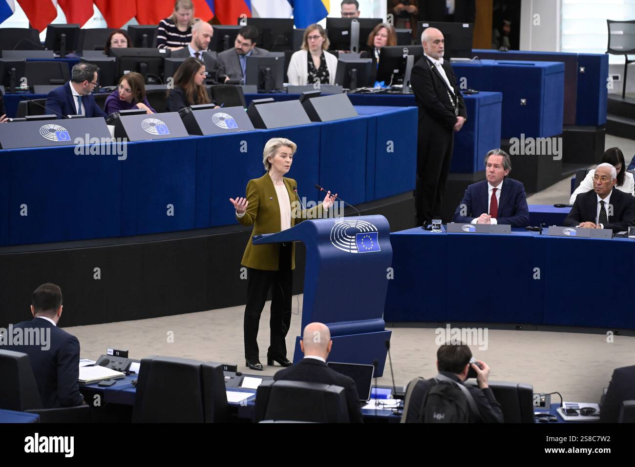 Ursula von der Leyen, President of the European Commission, delivers ...