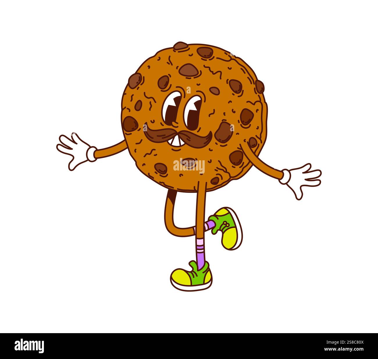Funny chocolate cookie groovy hippie dessert, sweet or candy character ...