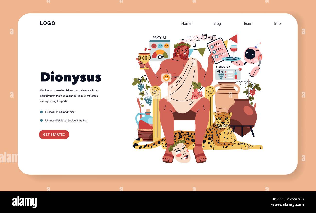 Olympic Gods Synergy AI concept. Dionysus with technology, merging ...