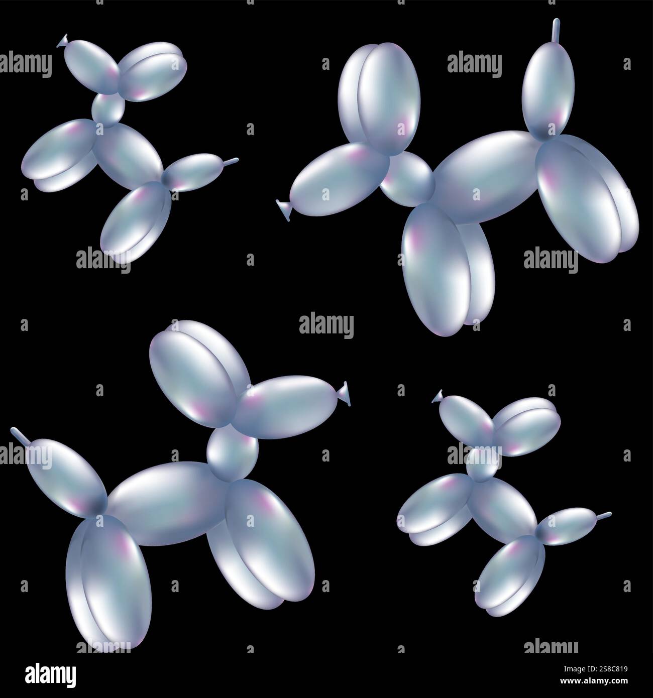 3d Chrome Balloon Dog seamless pattern. Holographic Helium Balloon in ...
