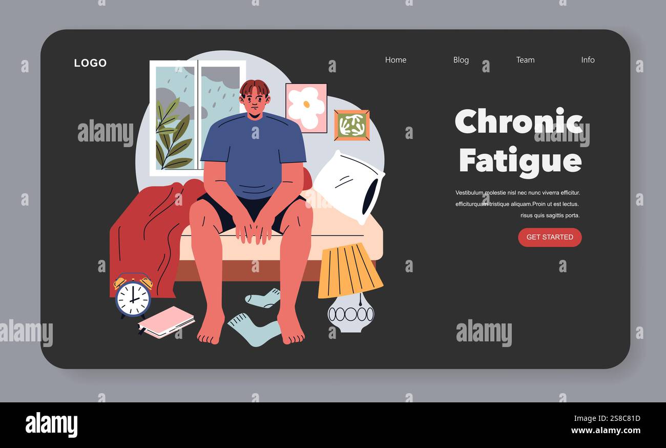 Chronic Fatigue concept. Illustration of a person surrounded by symbols ...
