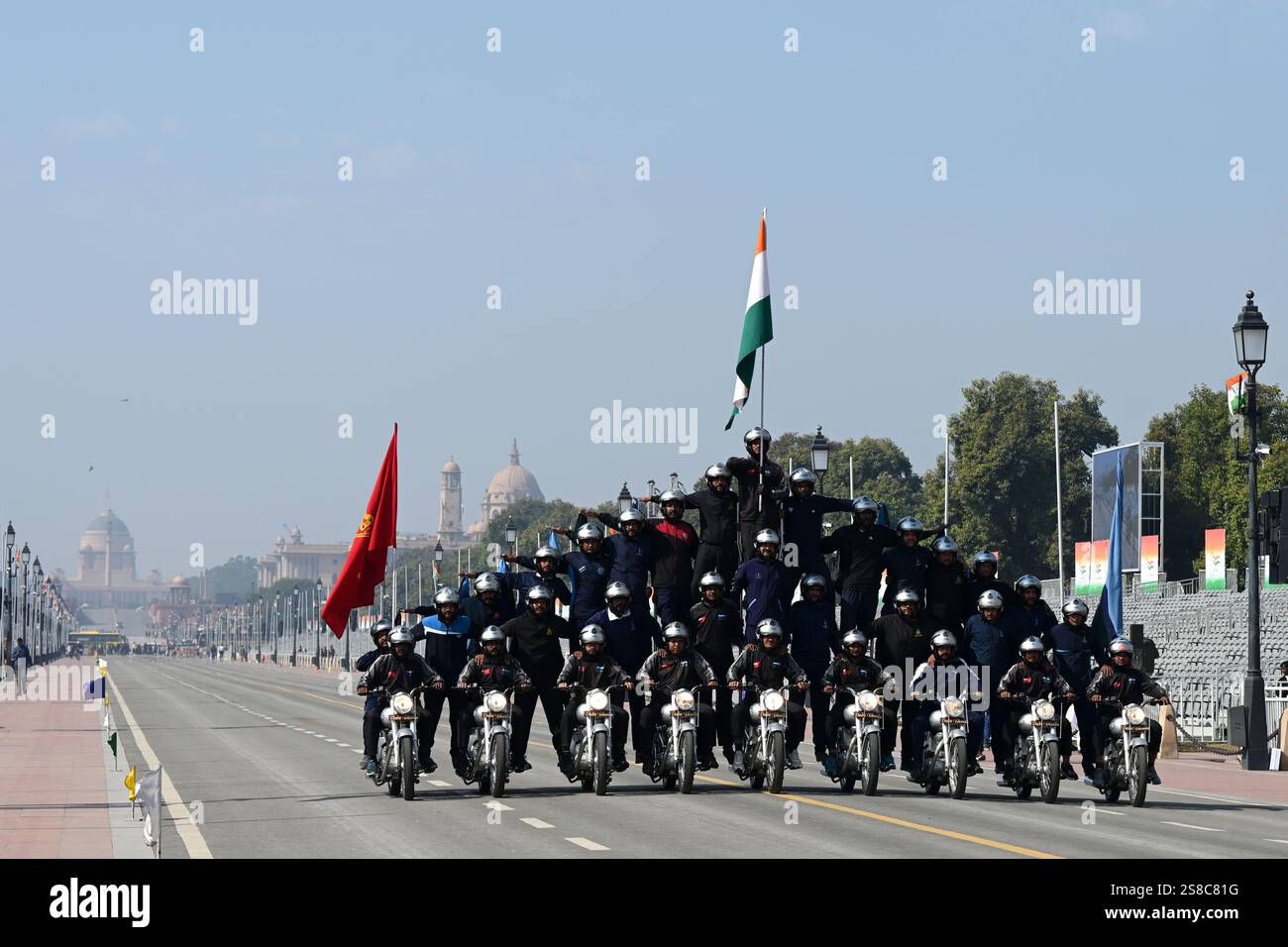 NEW DELHI, INDIA - JANUARY 21: "Daredevils" motorcycle riders perform ...