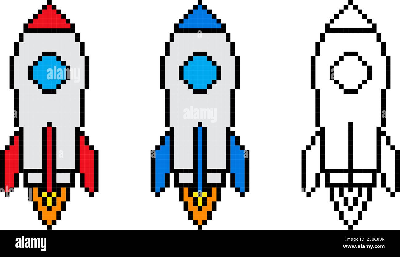 Rocket icn pixel art vintage illustration Stock Vector Image & Art - Alamy
