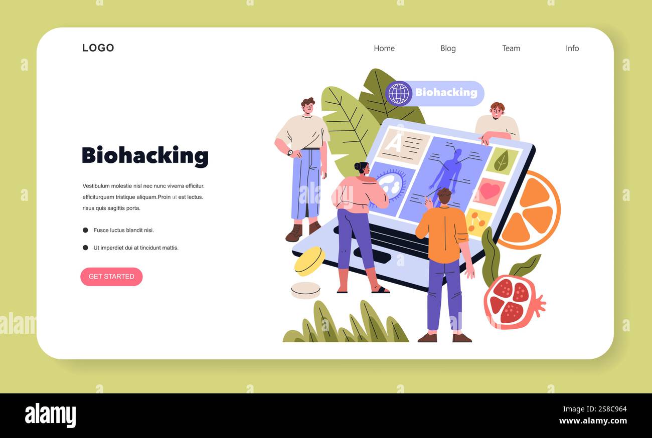 Biohacking concept. Individuals explore a digital interface with health ...