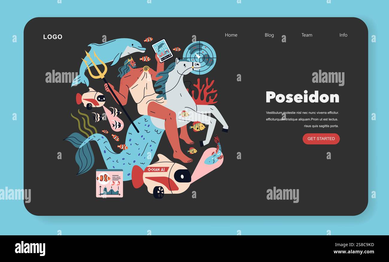 Poseidon concept. Modern rendition of the Greek god of the sea with ...