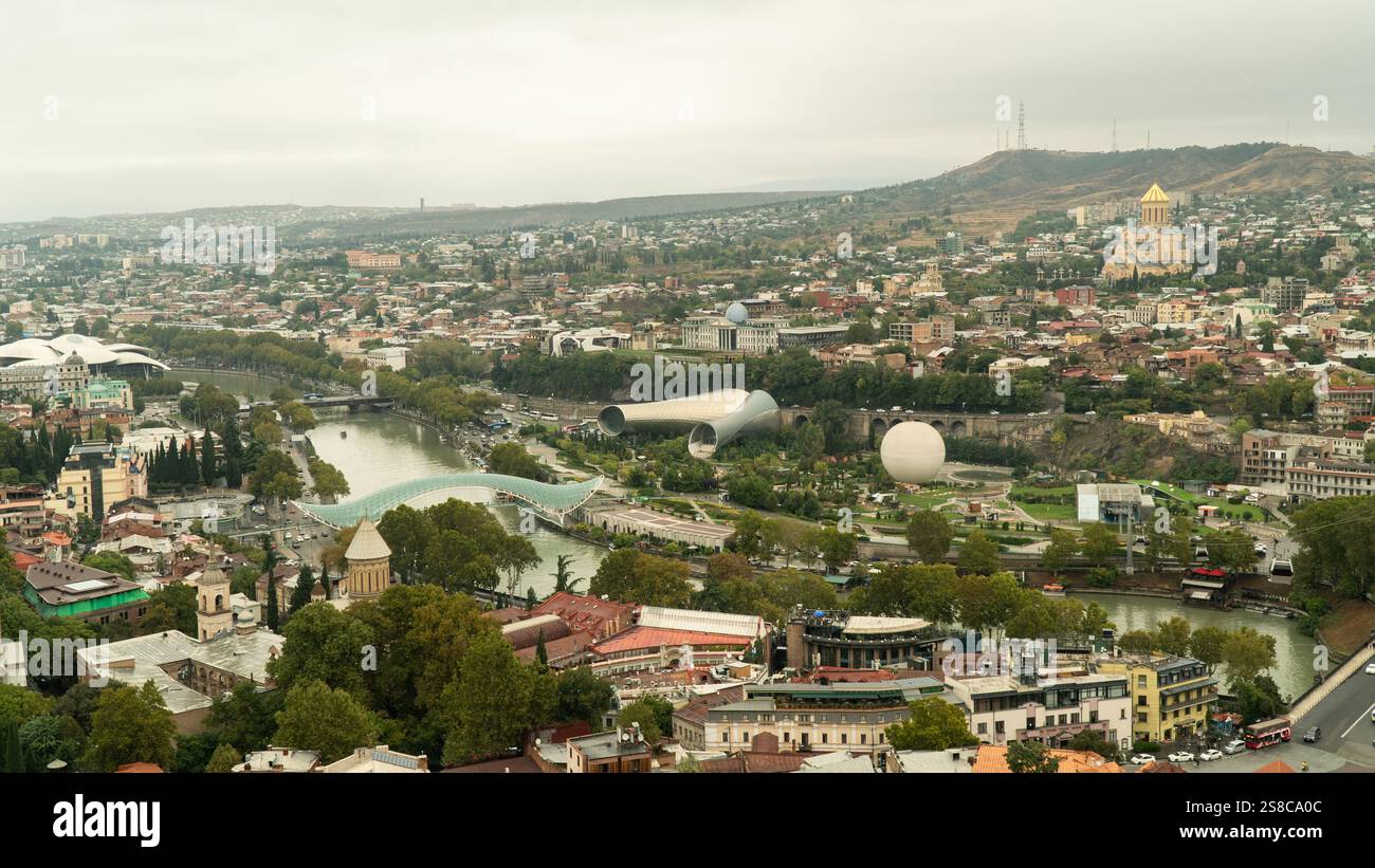 Tbilisi old town aerial panoramic view. Tbilisi is the capital and the ...