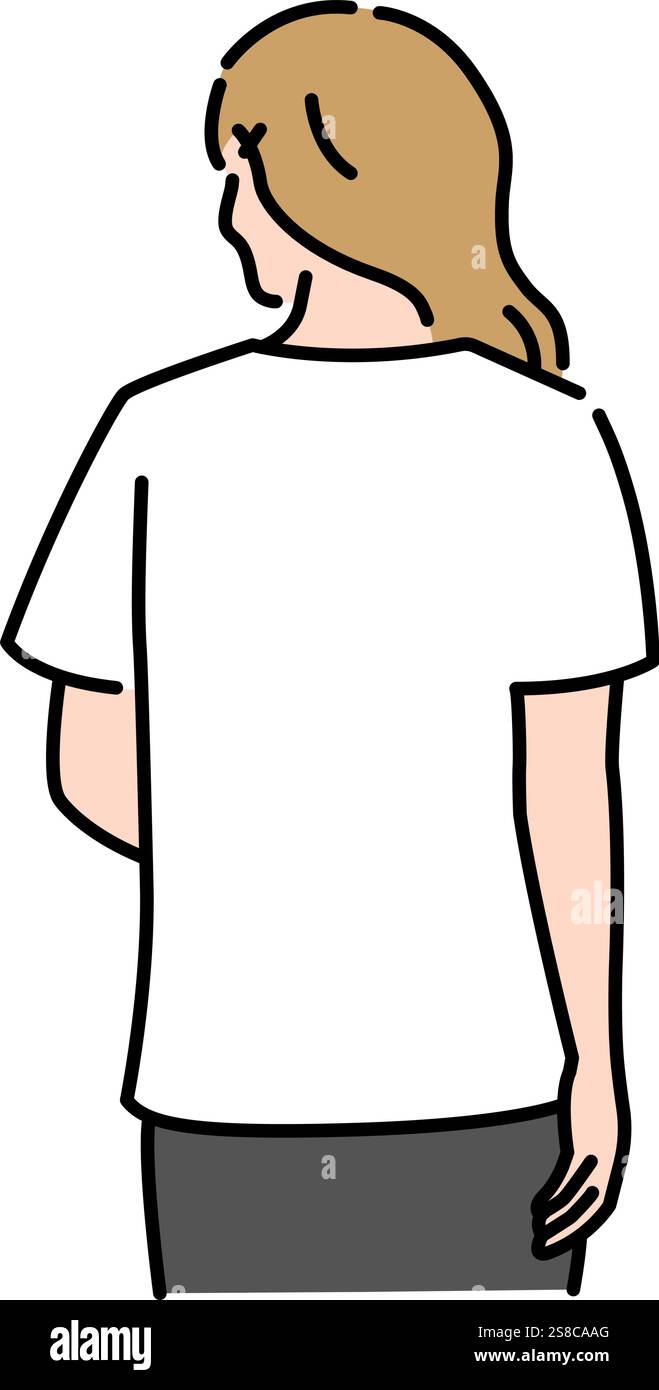 Vector illustration of a woman wearing a short-sleeved T-shirt ( back ...