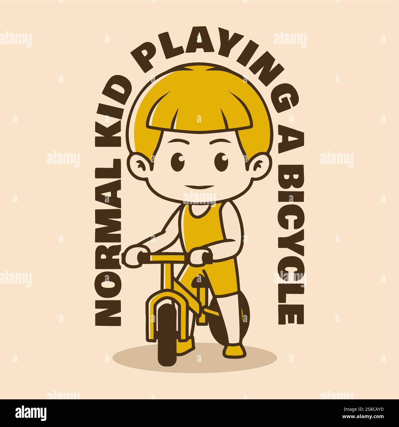 Chibi character illustration of a kid playing with bicycle. normal kid ...