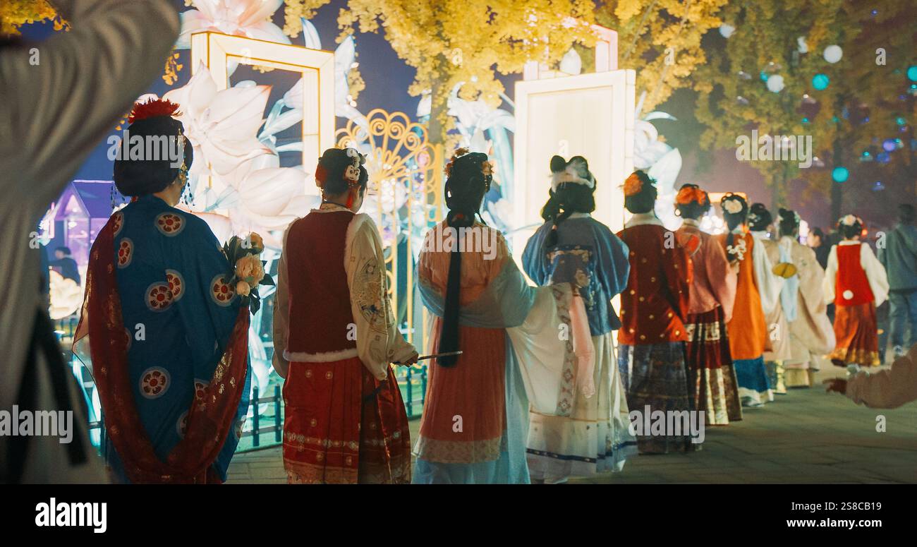 Beijing, China. Pretty Women In Traditional Chinese Dresses Visit ...