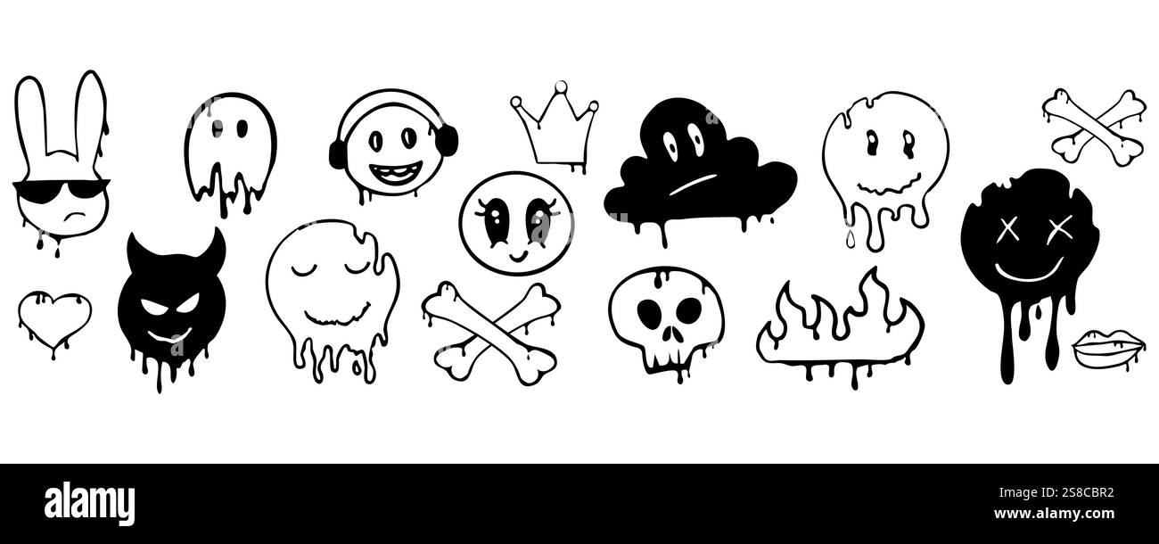 Graffiti Gangster tattoo elements, paint splash, spray seamless border ...