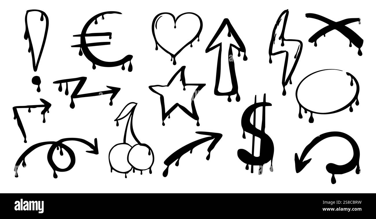 Graffiti Gangster tattoo elements, paint splash, spray. Heart face ...