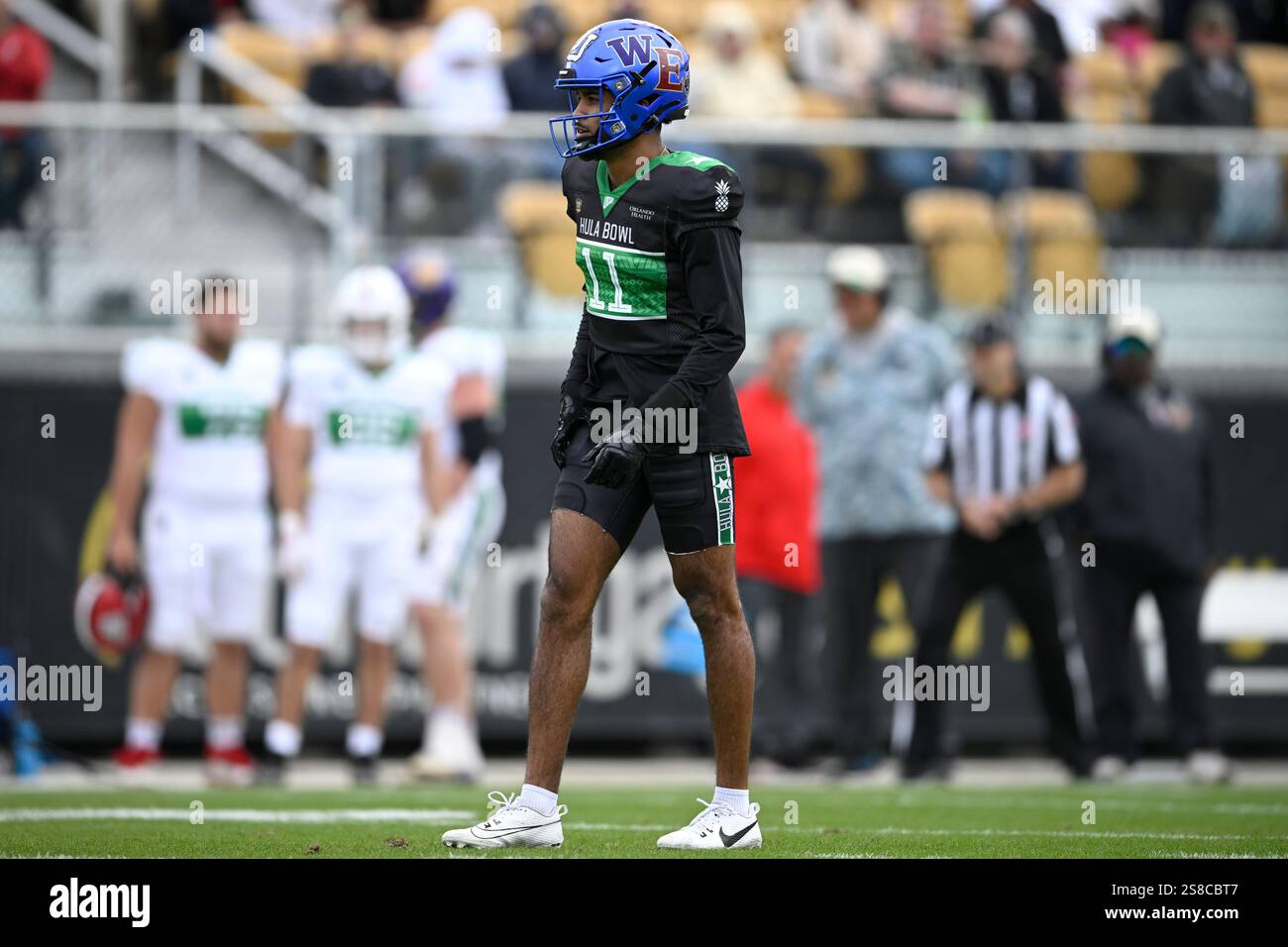 Team Aina safety Kenyatta Watson (11), of Georgia State, sets up for a ...