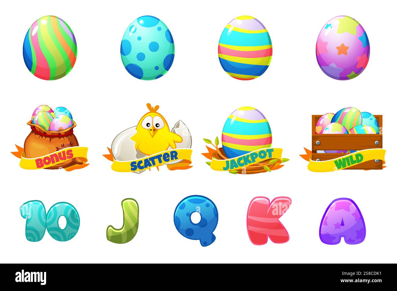 Set of slot symbols for Easter themed slot machines. Easter holiday ...