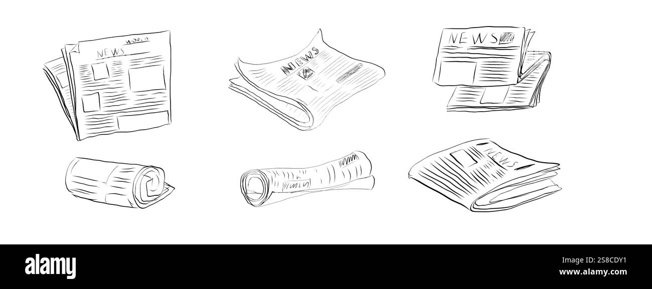 Fresh newspaper hand drawn doodle, latest news, contour drawing, latest ...