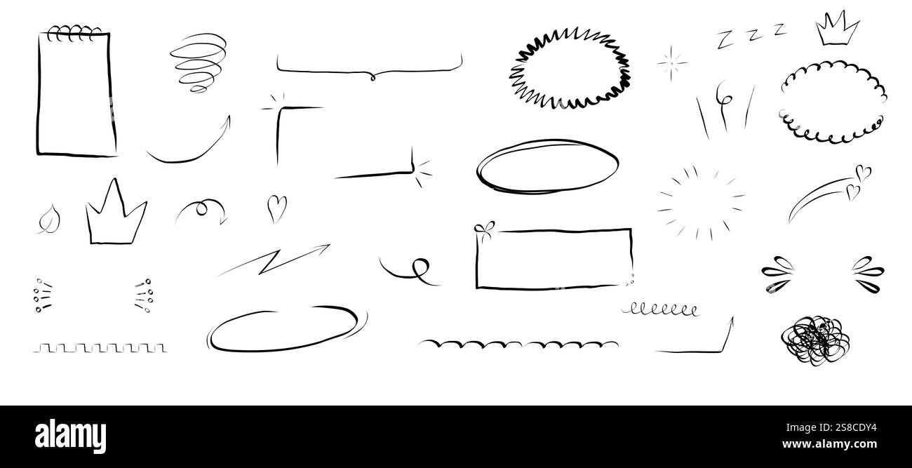 Underline mark border doodle hand drawn mark, swoosh highlight freehand ...