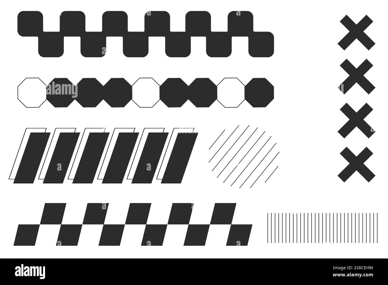 Y2k geometric elements border set, slash line, grid pattern. Groovy ...