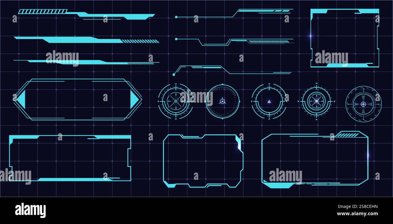 Futuristic HUD frames, borders text box game menu ui panel. Line tech ...