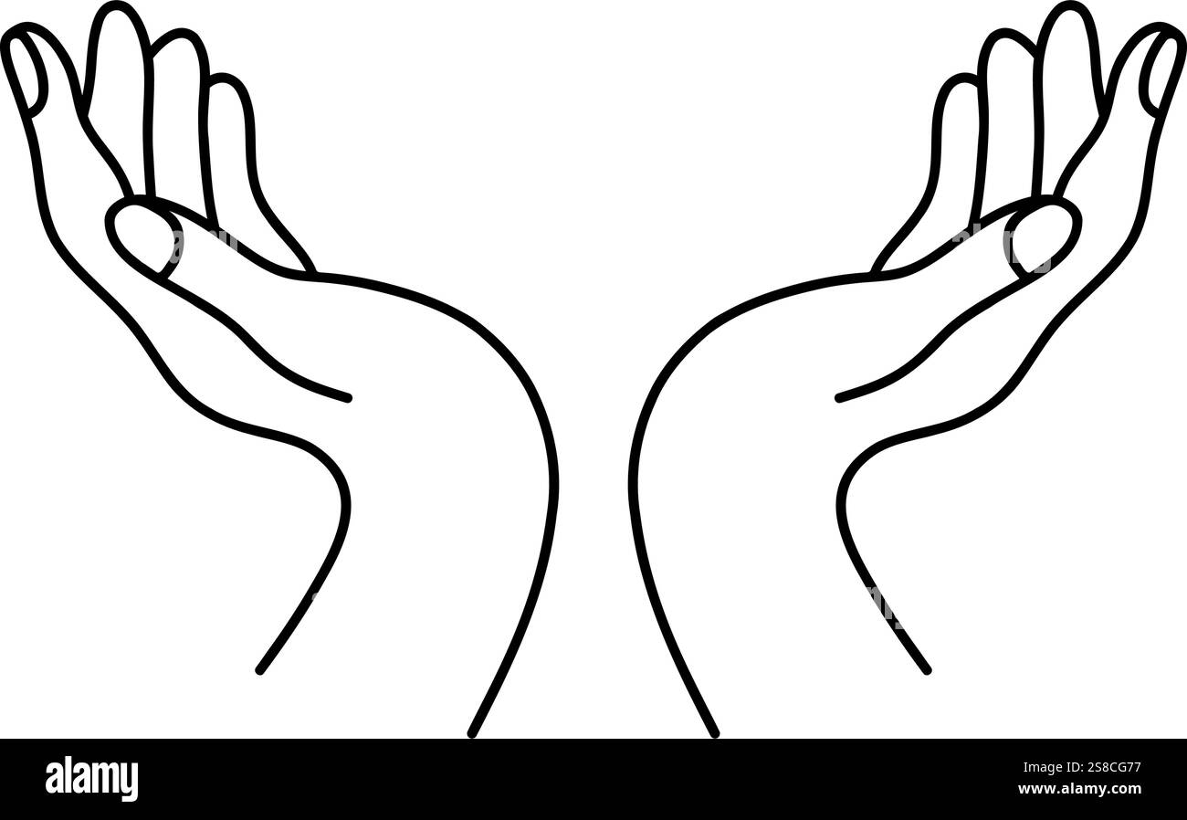 Gesture. Outline Two hands with palms up. Linear hand drawing. Vector ...