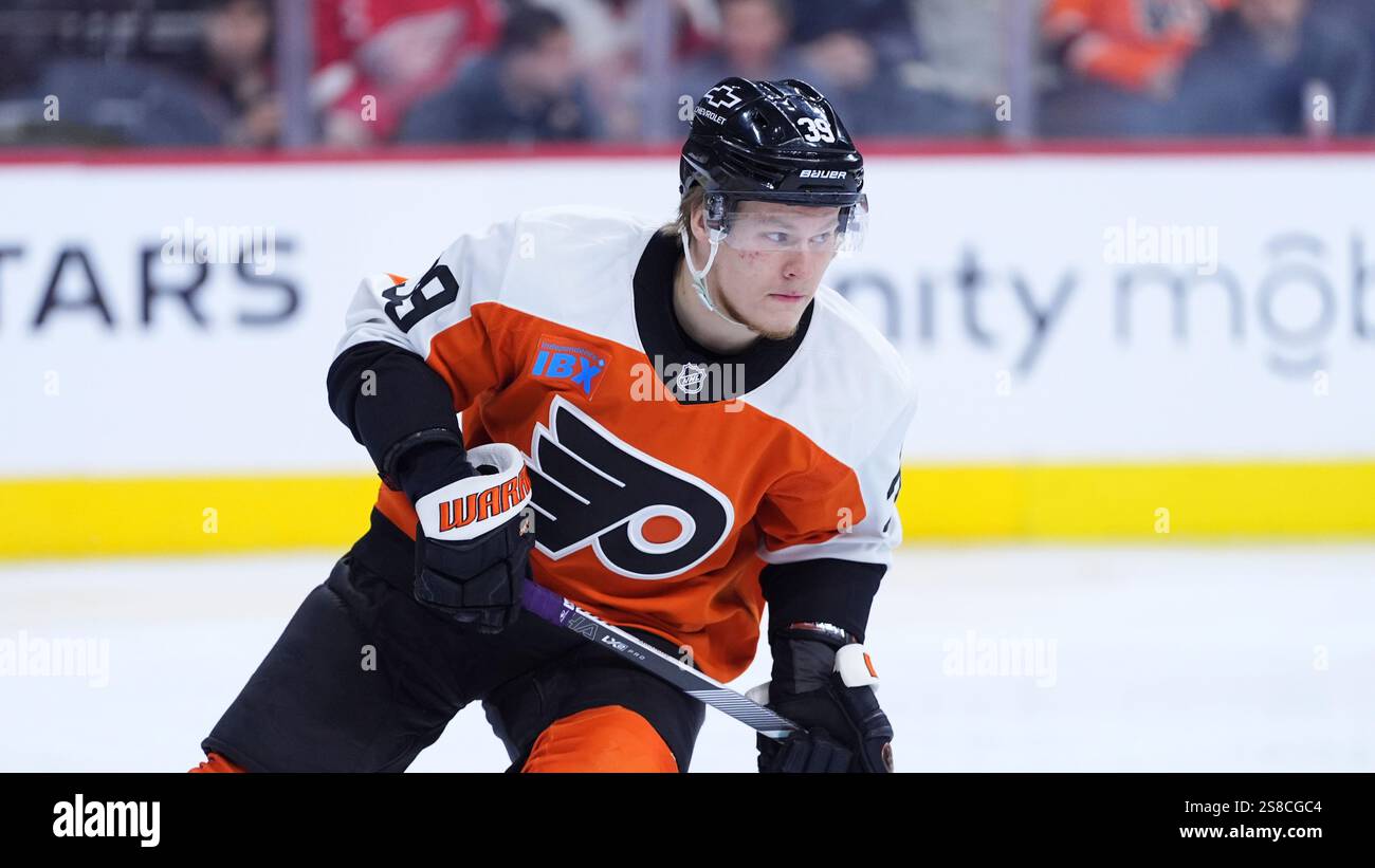 Philadelphia Flyers' Matvei Michkov plays during an NHL hockey game ...