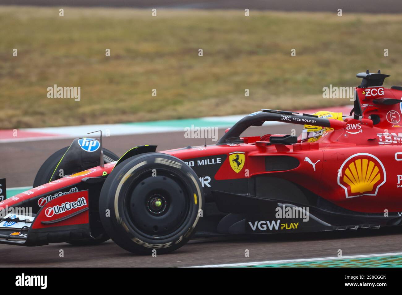 Lewis Hamilton of UK driving F1 Ferrari during the his first Ferrari F1 ...