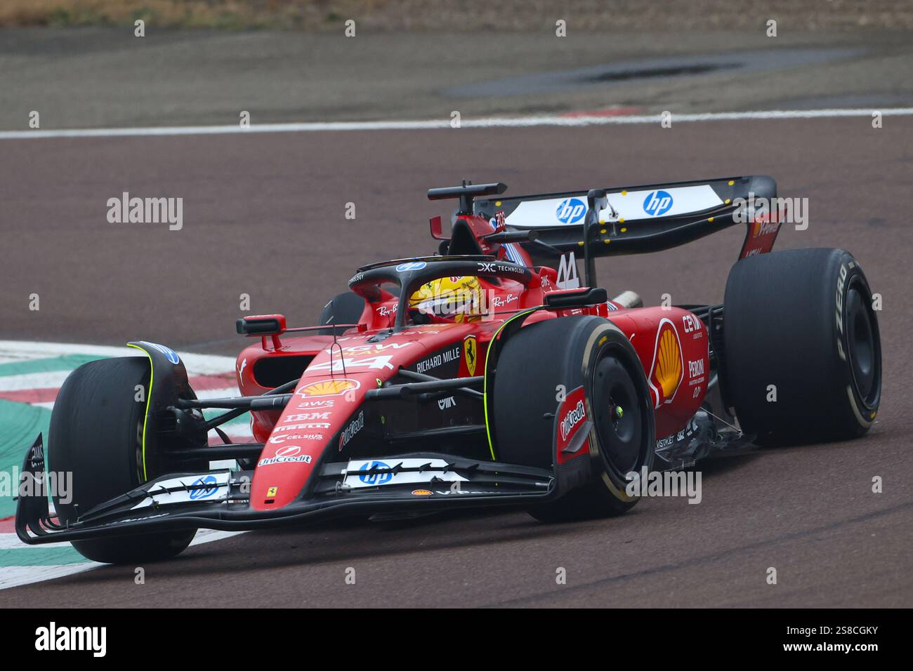 Lewis Hamilton of UK driving F1 Ferrari during the his first Ferrari F1 ...