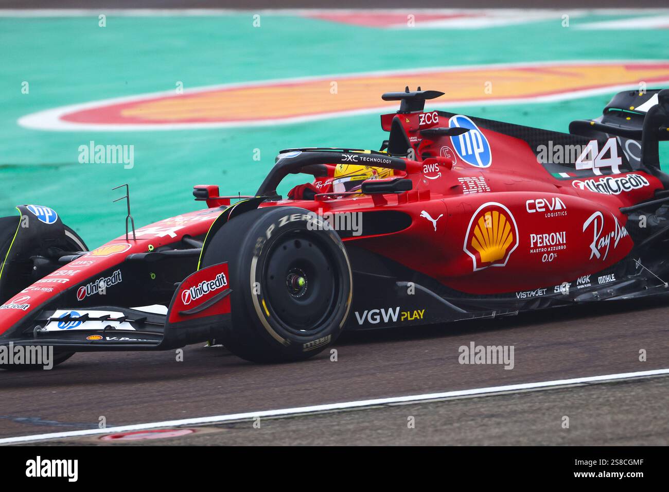 Lewis Hamilton of UK driving F1 Ferrari during the his first Ferrari F1 ...