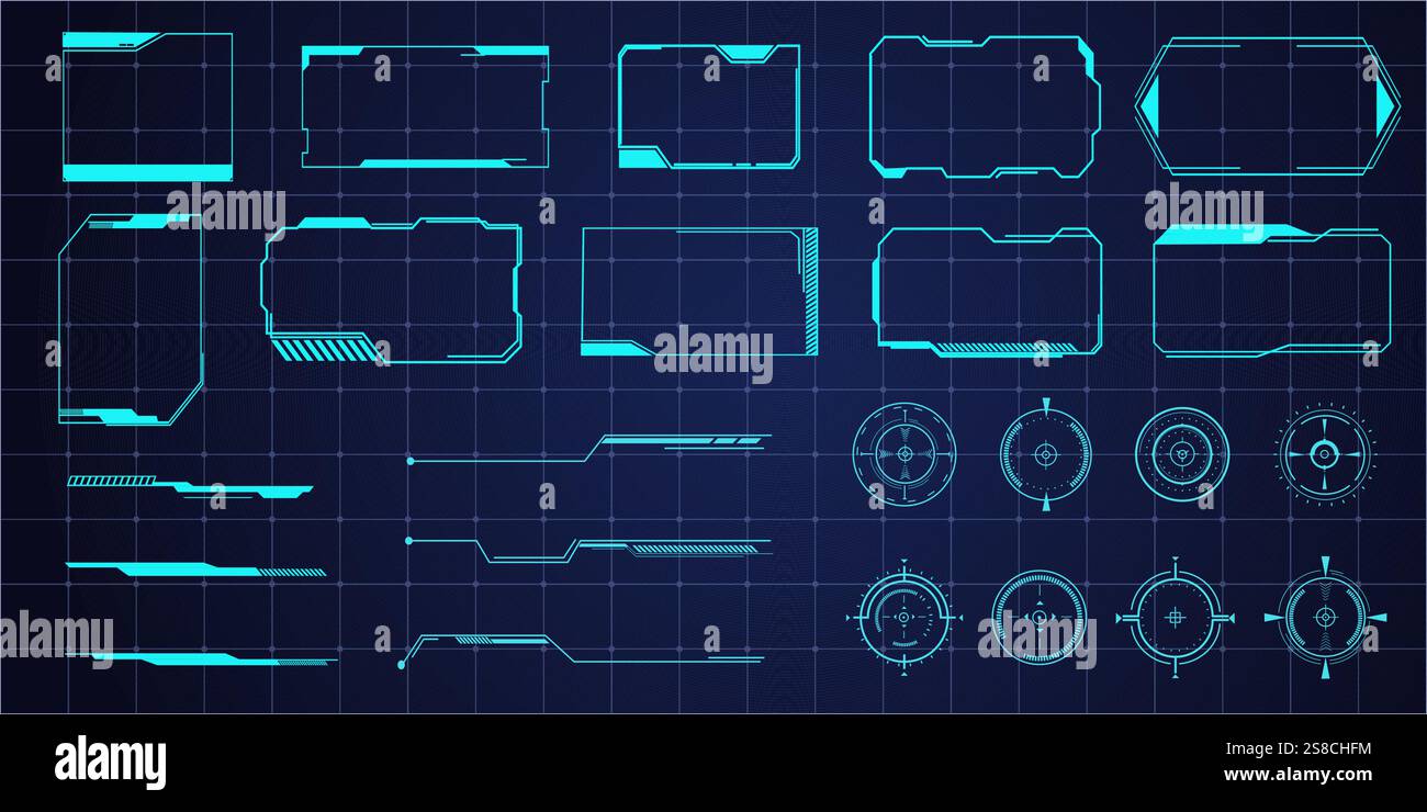 Futuristic HUD frames, borders text box game menu ui panel. Line tech ...
