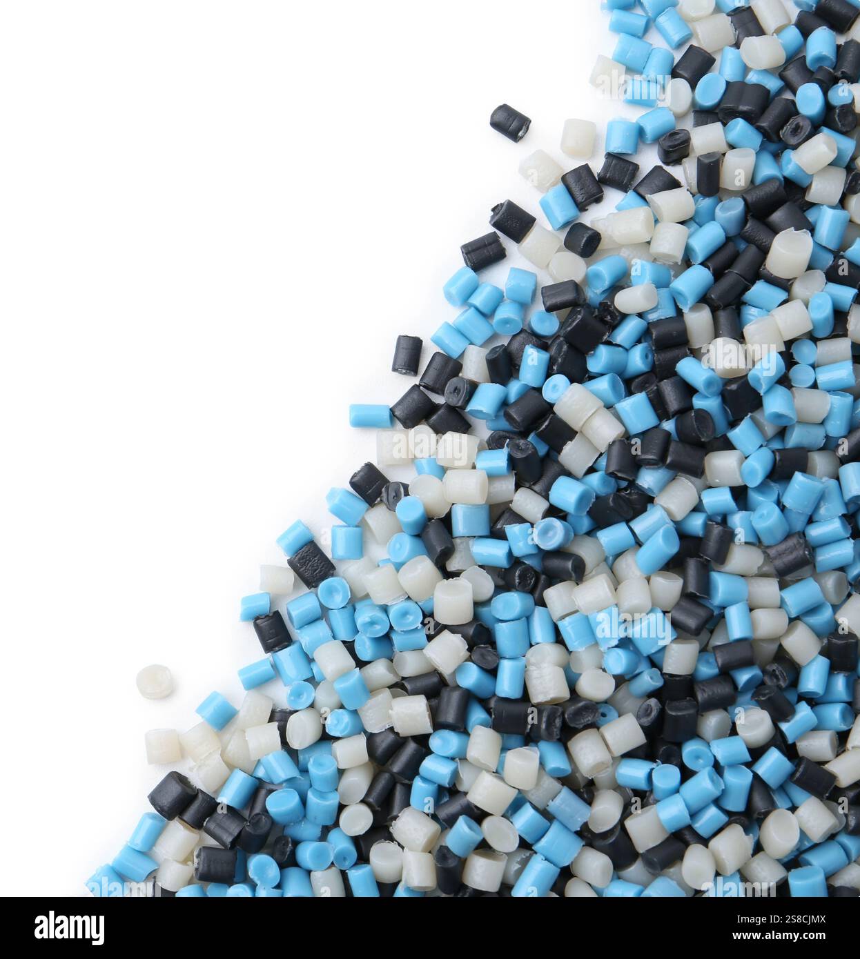 Pile of colorful plastic granules isolated on white, top view Stock ...