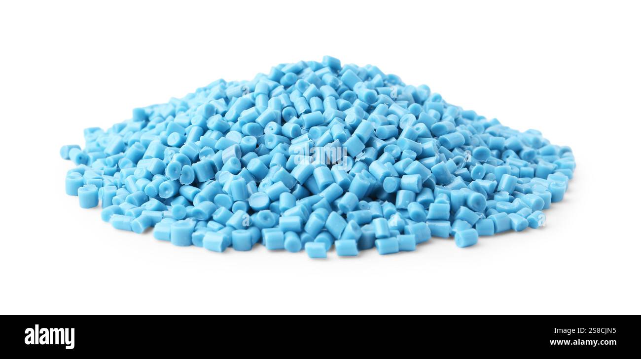 Pile of light blue plastic granules isolated on white Stock Photo - Alamy